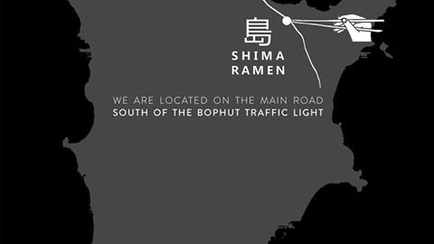 Map road of Shima ramen restaurant. Style minimal